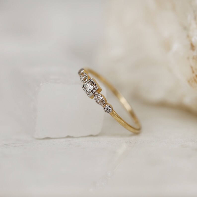 14K Solid Raja Ampat Promise Gold Stacking Rings for Women - Etsy