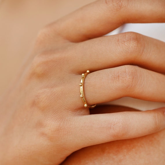 14K Solid Gold Beaded Ball Ring 14K Real Gold Ring for Women Dainty Ring Minimalist Womens Ring Elegant Gold Jewelry Gift for Her Etsy