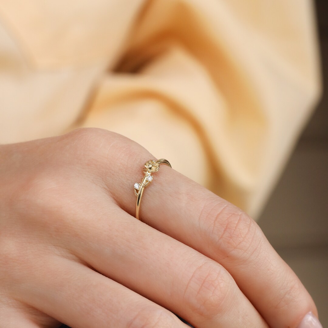 Rose Ring, 14K Solid Gold Ring, Flower Ring, Dainty Ring, Romantic Ring ...