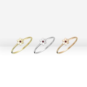 14K Solid Gold Flower Ring - Dainty Flower Ring for Women - Thin Band ...