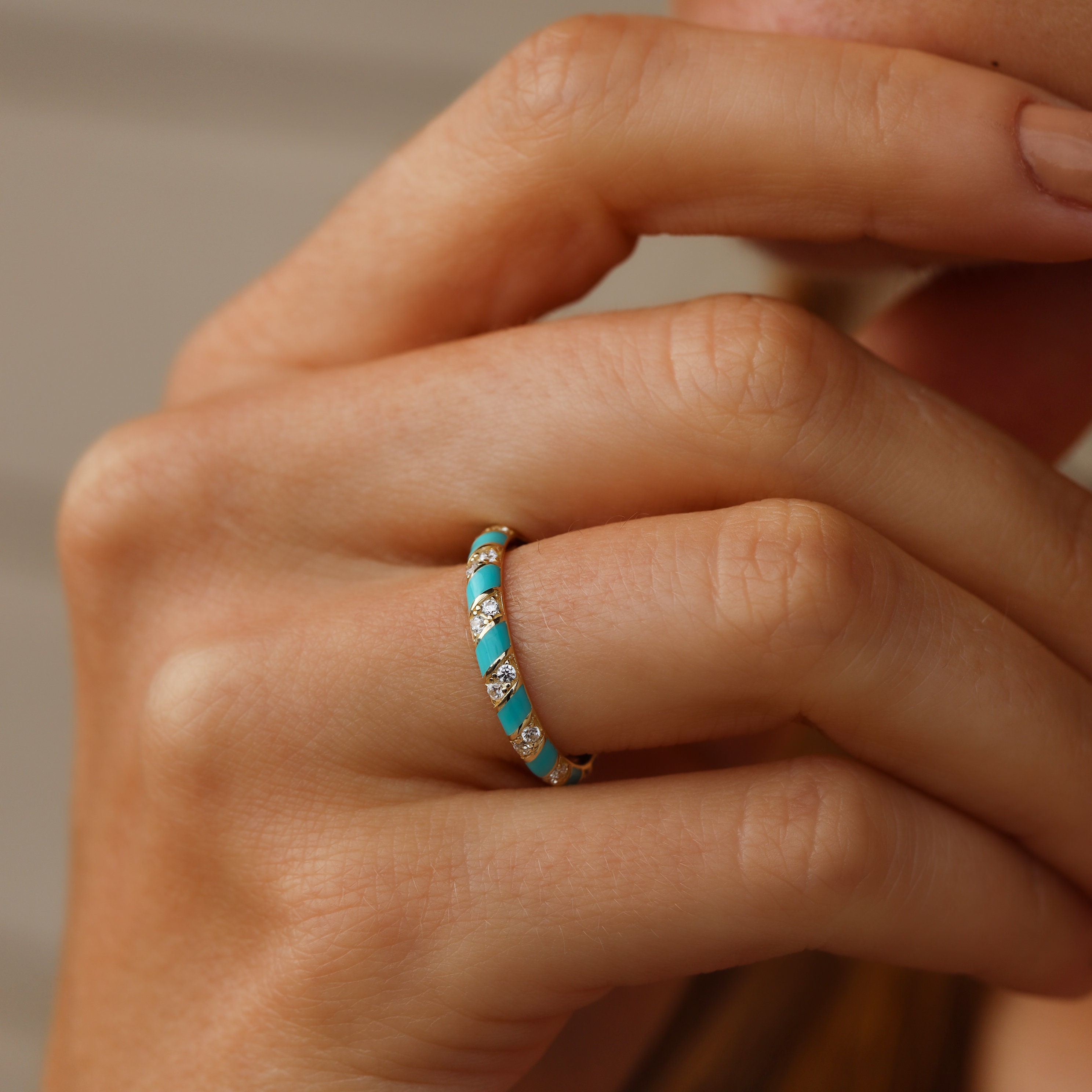 14K Solid Gold Enamel Ring, Thin Gold Stacking Rings for Woman, Minimal ...