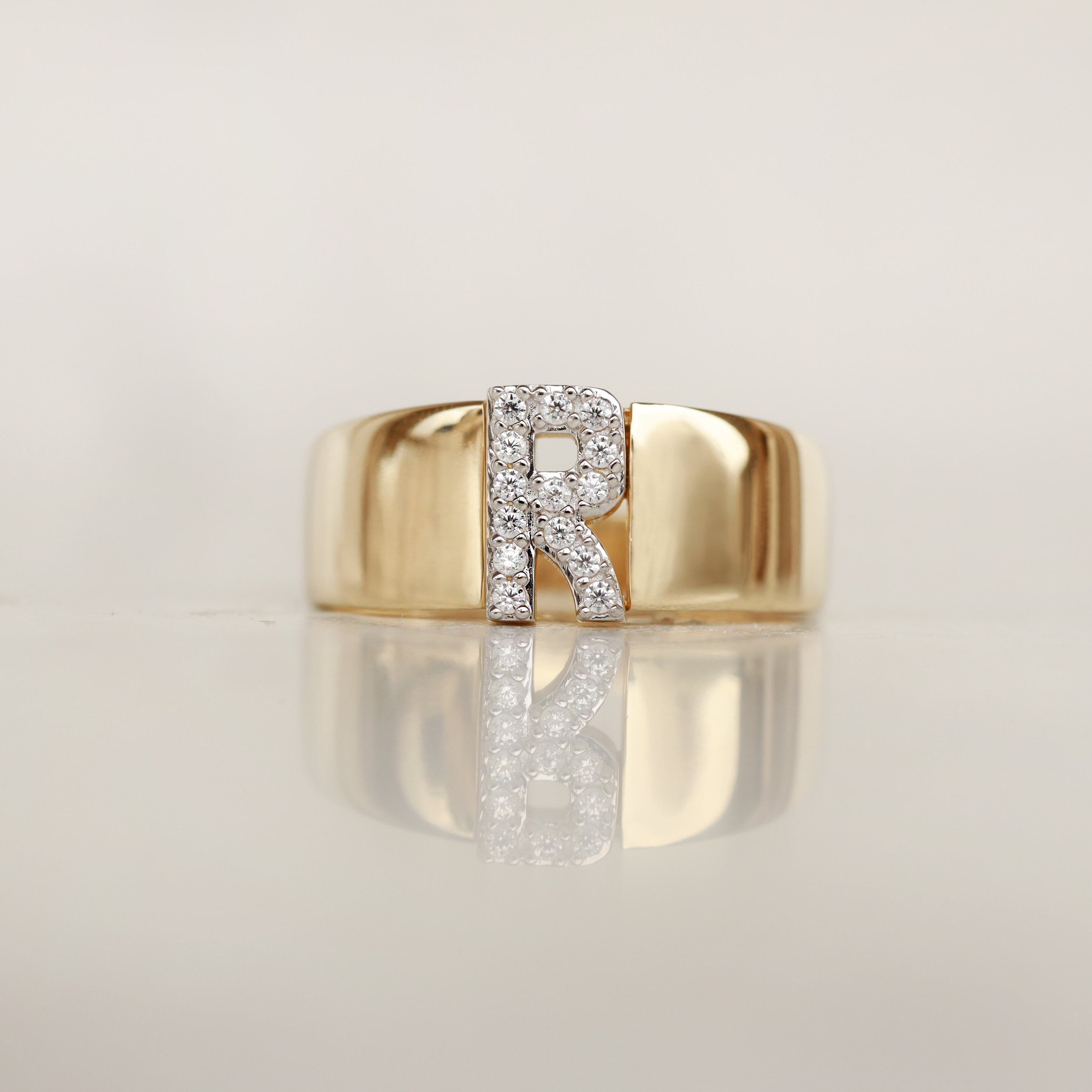 14K Gold Initial Ring, Solid Gold Letter Ring, Ring for Women ...