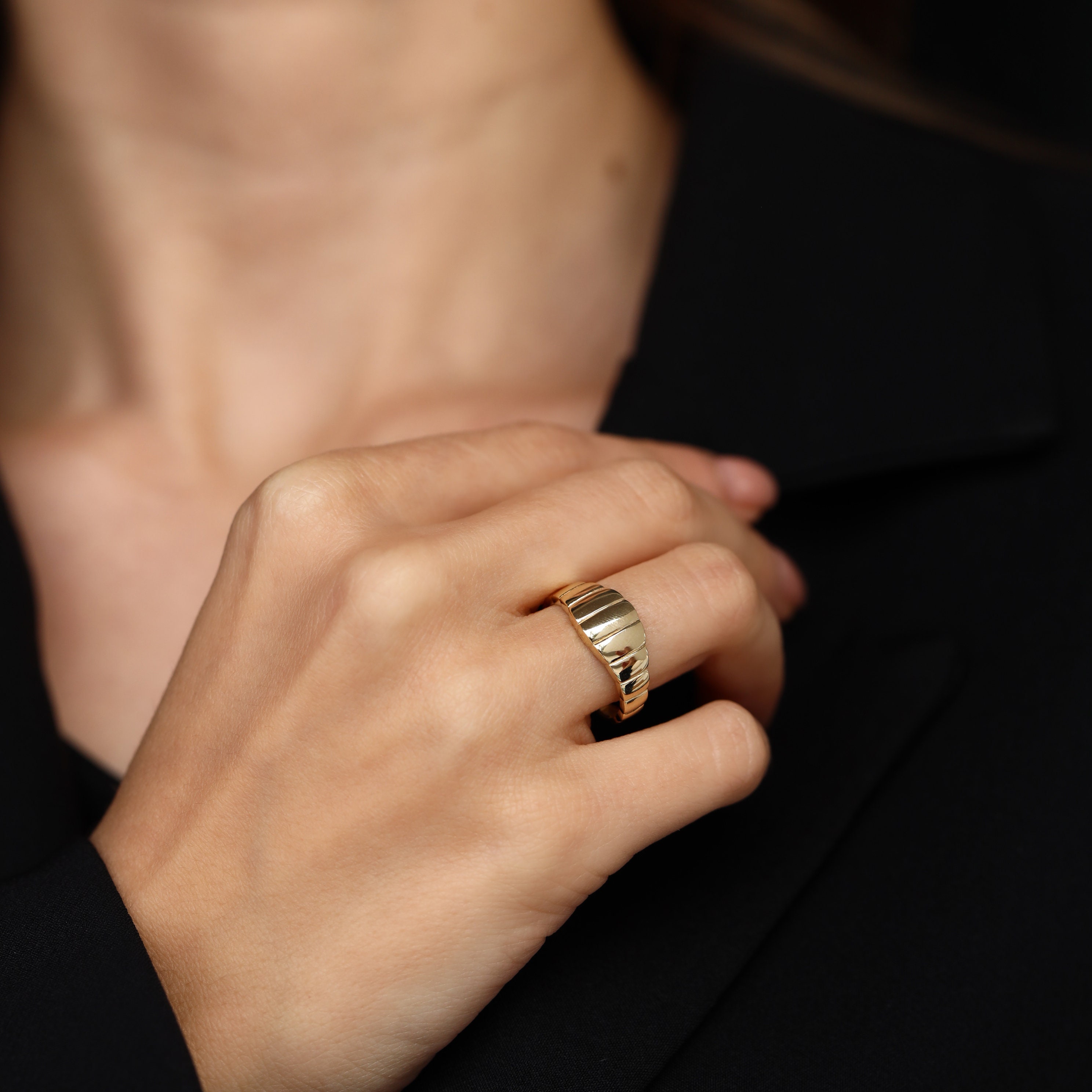 14K Solid Gold Croissant Ring - Real Gold Dainty Ring for Women ...