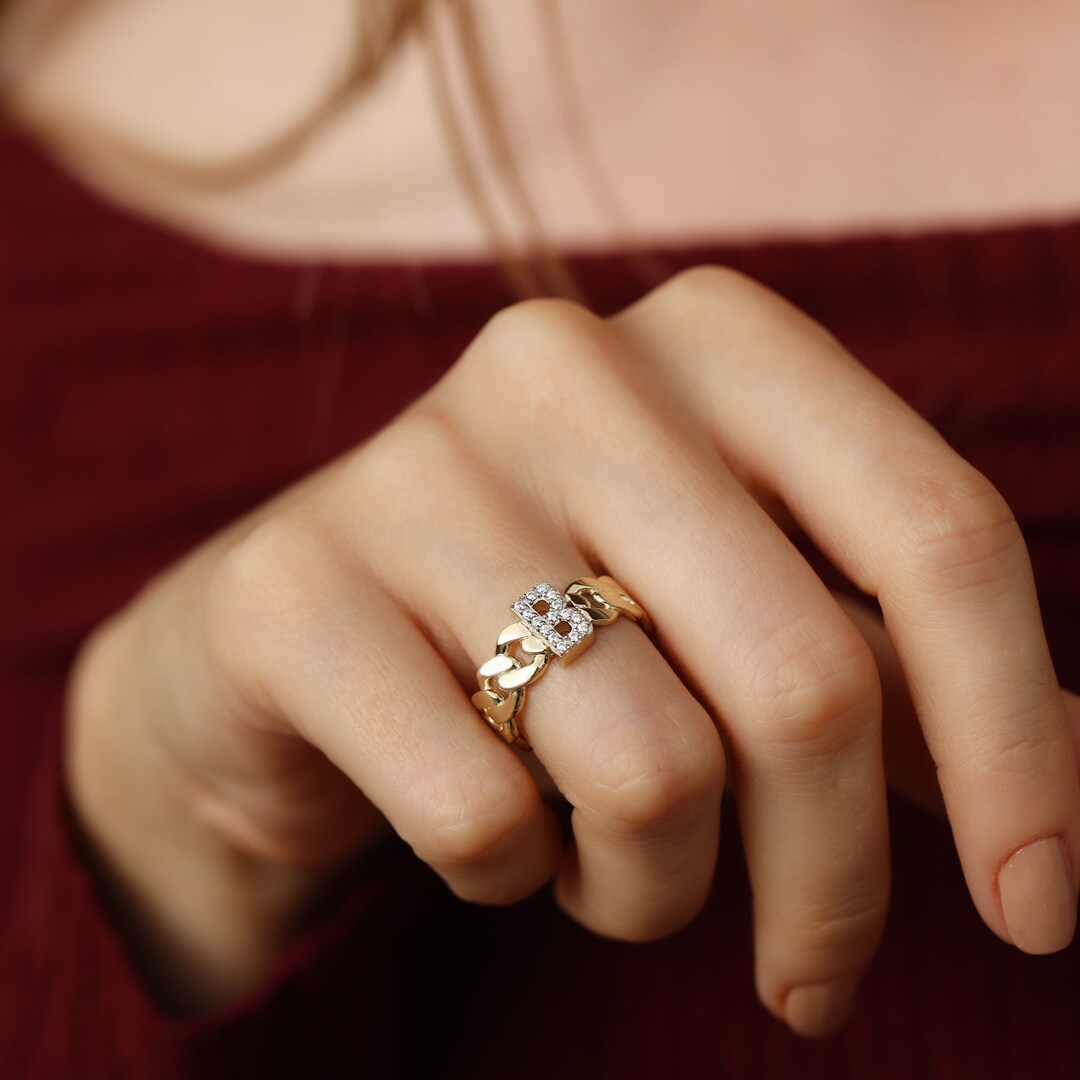 14K Gold Initial Ring, Solid Gold Letter Ring, Ring for Women ...