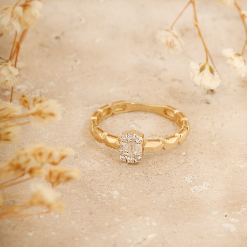 14K Solid Gold Stadia Ring, Thin Gold Stacking Rings for Woman, Promise ...