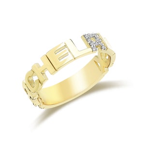 14K Solid Gold Custom Name Ring - Real Gold Cursive Name Ring - Dainty ...