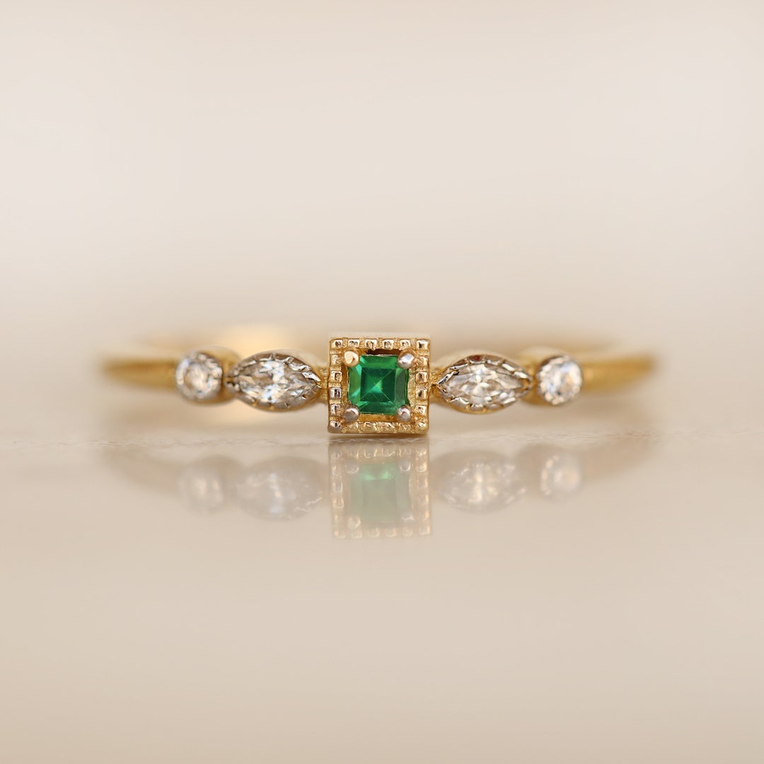 14K Solid Raja Ampat Ring, Elegant Gold Stacking Rings for Women ...