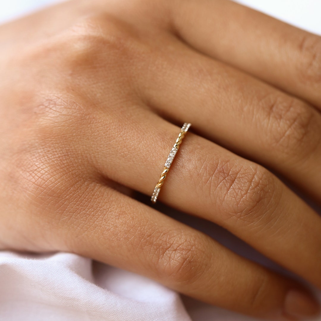 14k Solid Gold Braided Band Ring - Real Gold Twisted Rope Ring ...