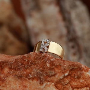 14K Solid Gold Zircon Letter Ring - Personalized Initial Letter Ring ...