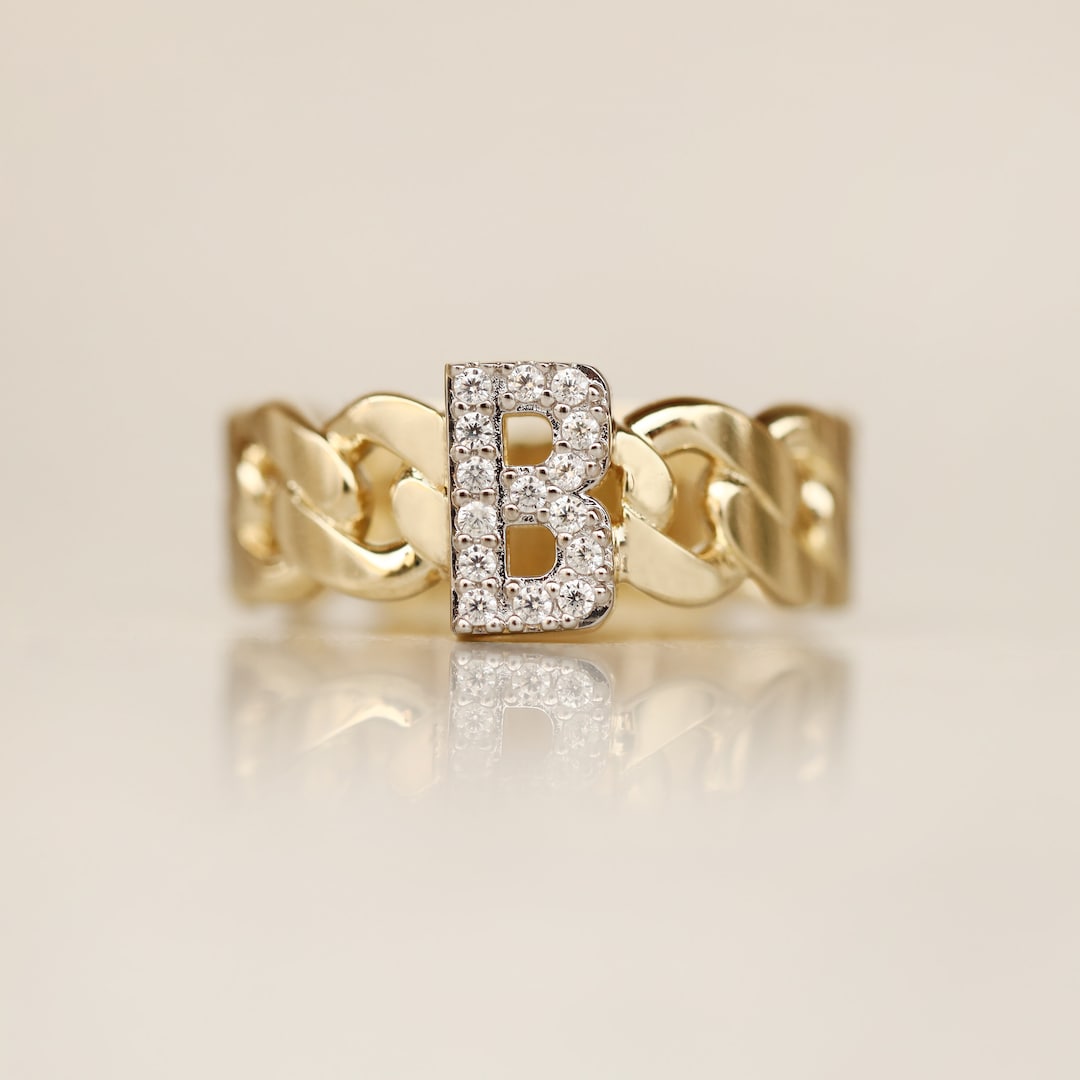 14K Gold Initial Ring, Solid Gold Letter Ring, Ring for Women ...