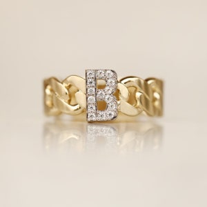 14K Gold Initial Ring, Solid Gold Letter Ring, Ring for Women ...