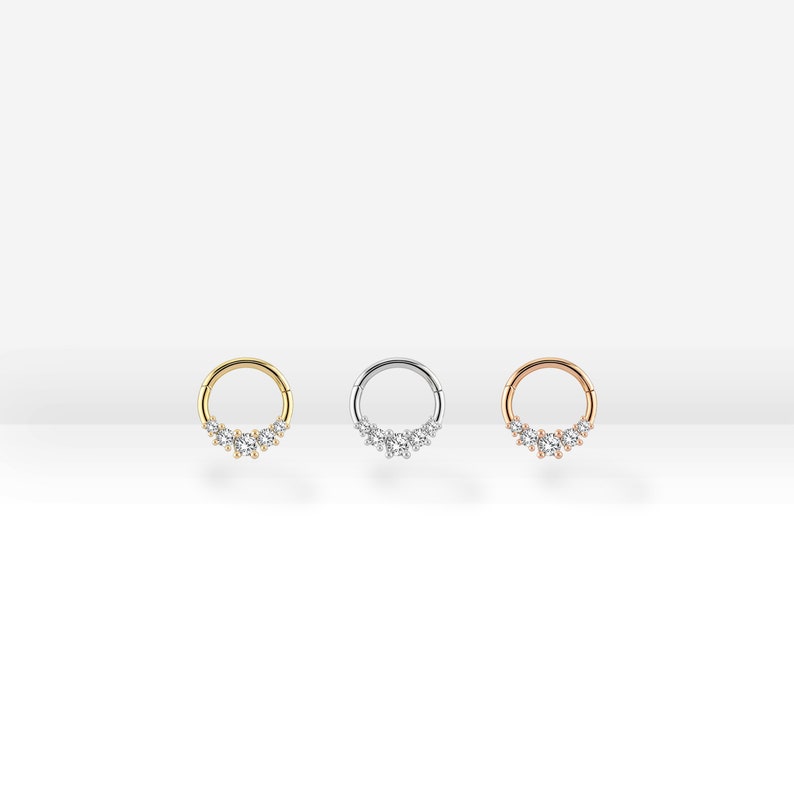 14K Solid Gold Hinge Hoop Earring, Zircon Stone Hoop Earrings, Gold ...