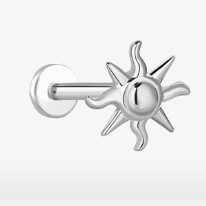14K Solid Gold Tiny Sun Piercing - Real Gold Celestial Sun Piercing ...