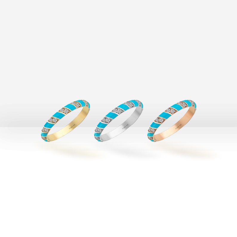 14K Solid Gold Enamel Ring, Thin Gold Stacking Rings for Woman, Minimal ...