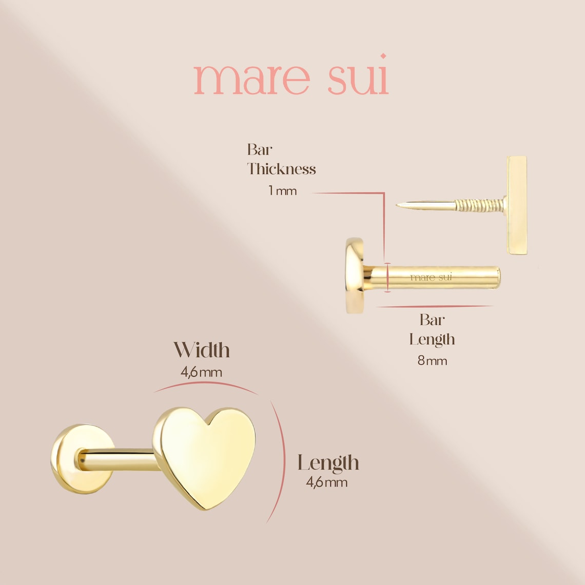 14K Solid Gold Tiny Heart Shaped Tragus Piercing - Real Gold Tragus ...