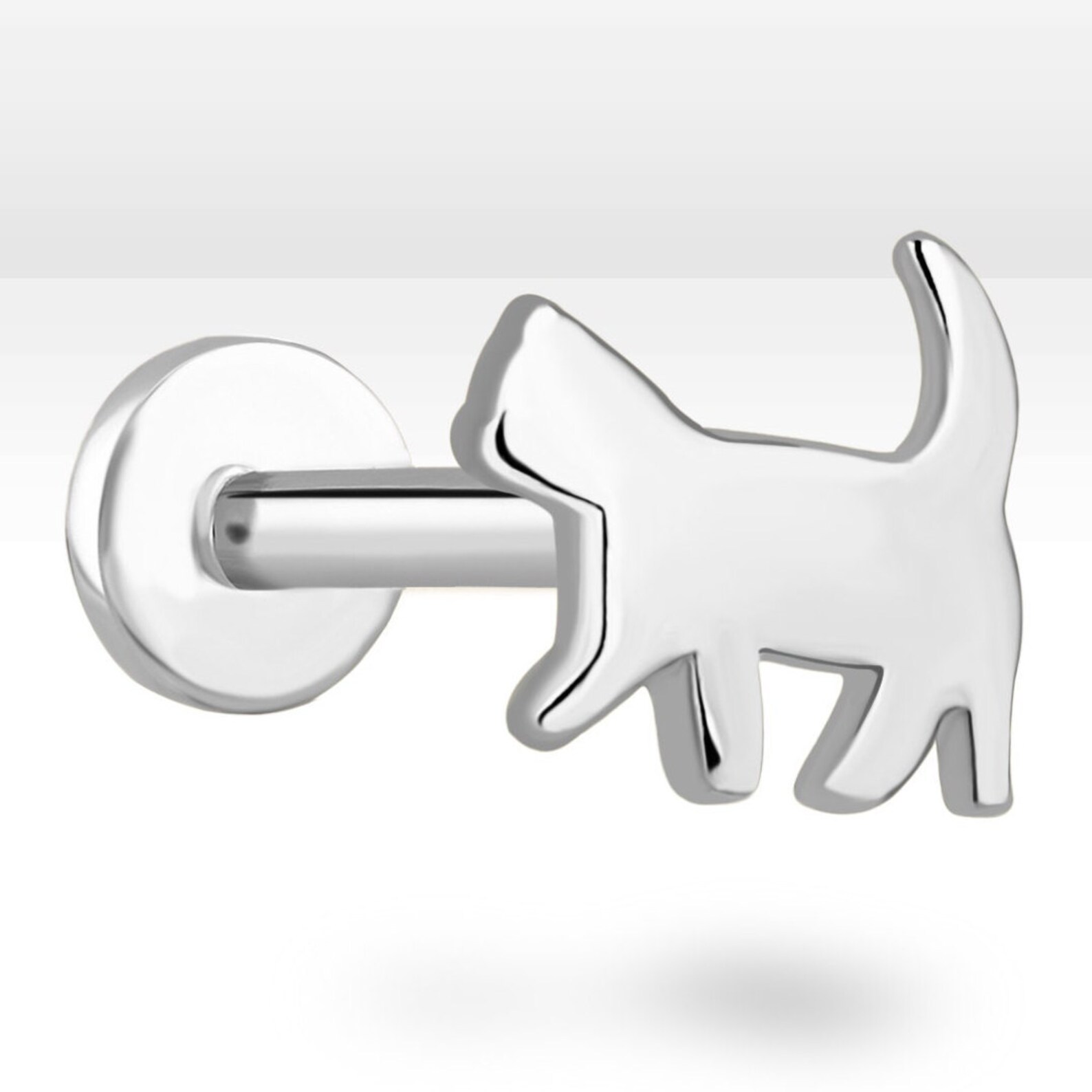 14K Solid Gold Cat Piercing - Real Gold Cat Earrings - Animal Cartilage ...