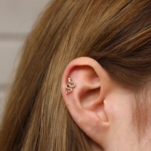 14K Solid Gold Snake Piercing - Gold Snake Tragus Helix Piercing - Flat ...