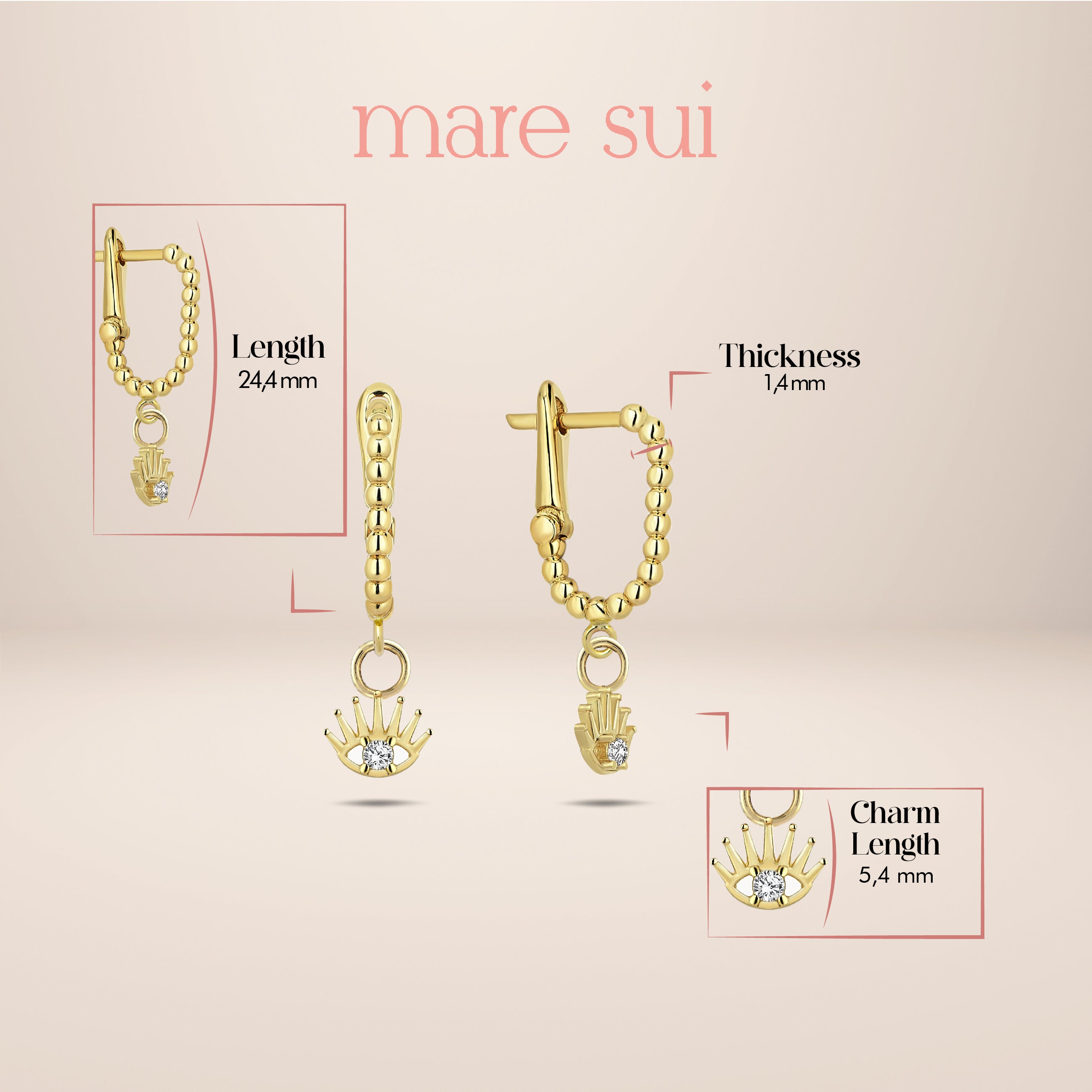 Evil Eye Charm Earrings, Modern and Stylish Jewelry Design, 14K Gold ...