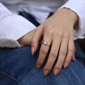 14K Solid Gold Zircon Letter Ring - Personalized Initial Letter Ring ...