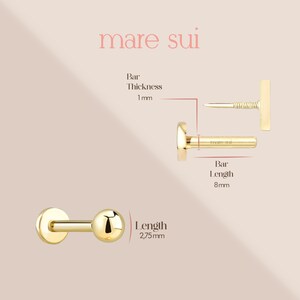 14K Solid Gold Ball Piercing, Minimalist Tragus Piercing, Gold Stud Ear ...