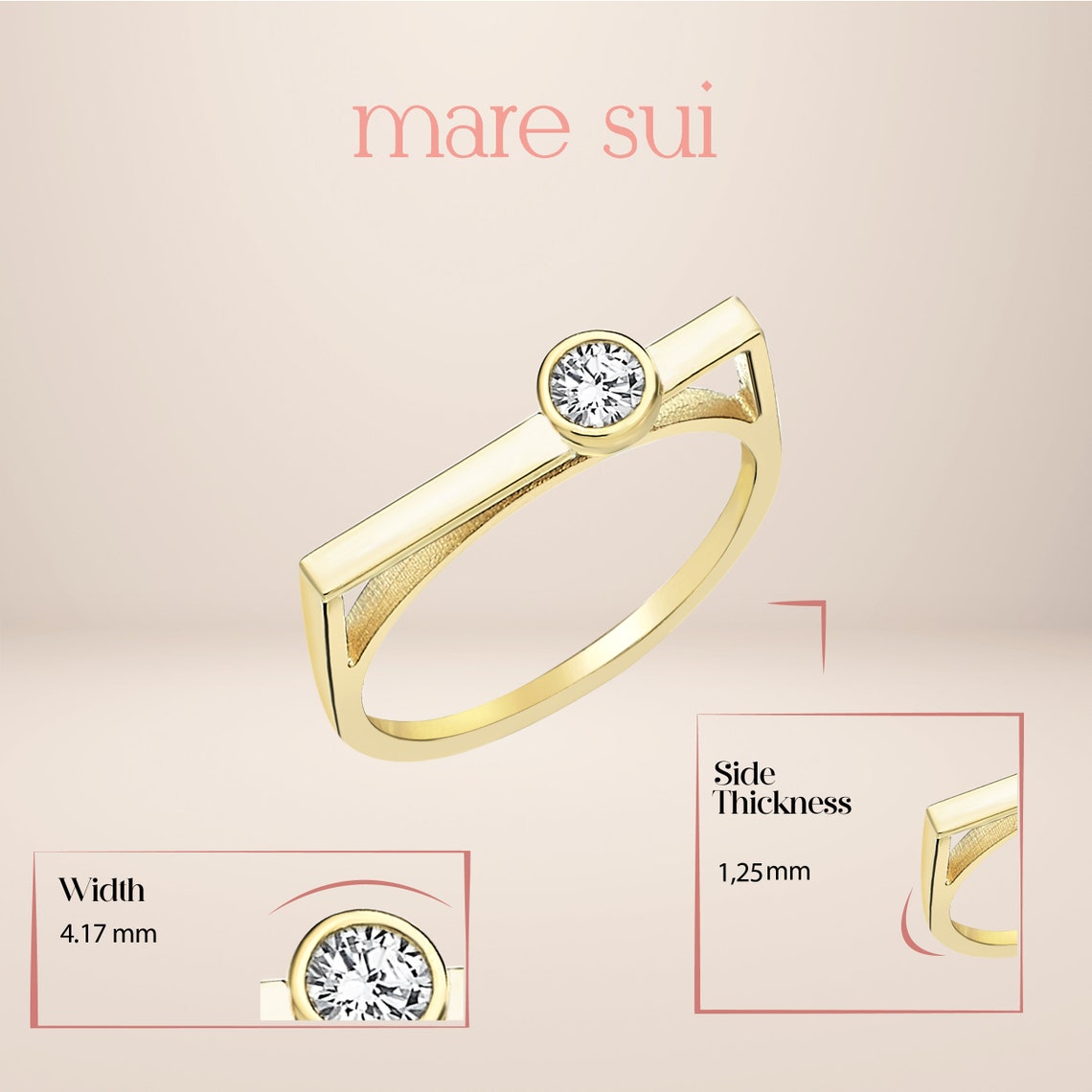 14K Geometric Gold Ring, Round Cut Gold Ring, Minimalist and Stylish ...