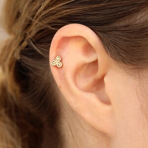 Air Symbol Earring, 14K Gold Piercing, Element Symbol Jewelry Gift for ...