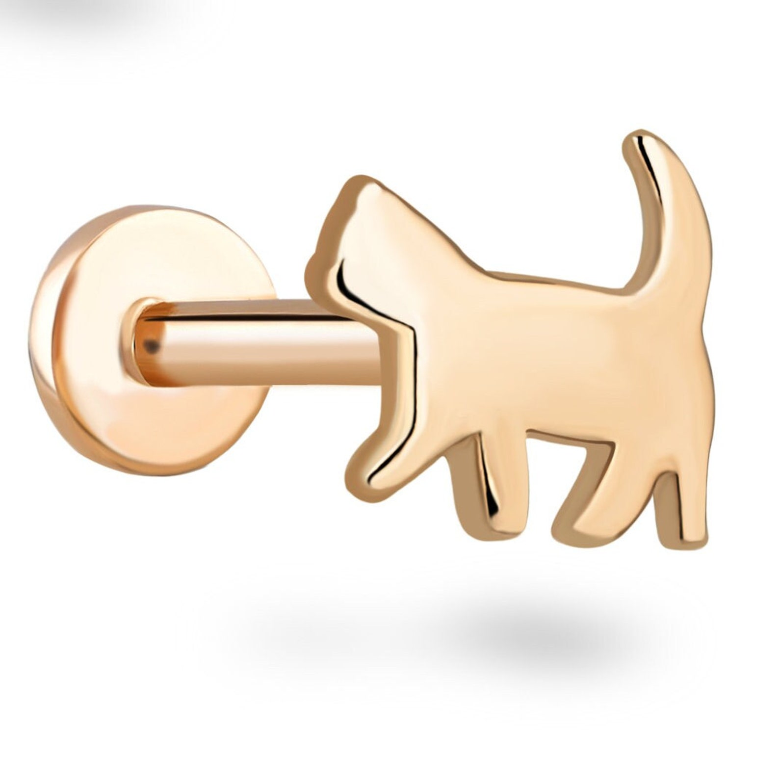 14K Solid Gold Cat Piercing - Real Gold Cat Earrings - Animal Cartilage ...