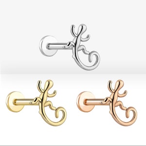 14K Real Gold Lizard Cartilage Studs - Tiny Gecko Lizard Earrings ...
