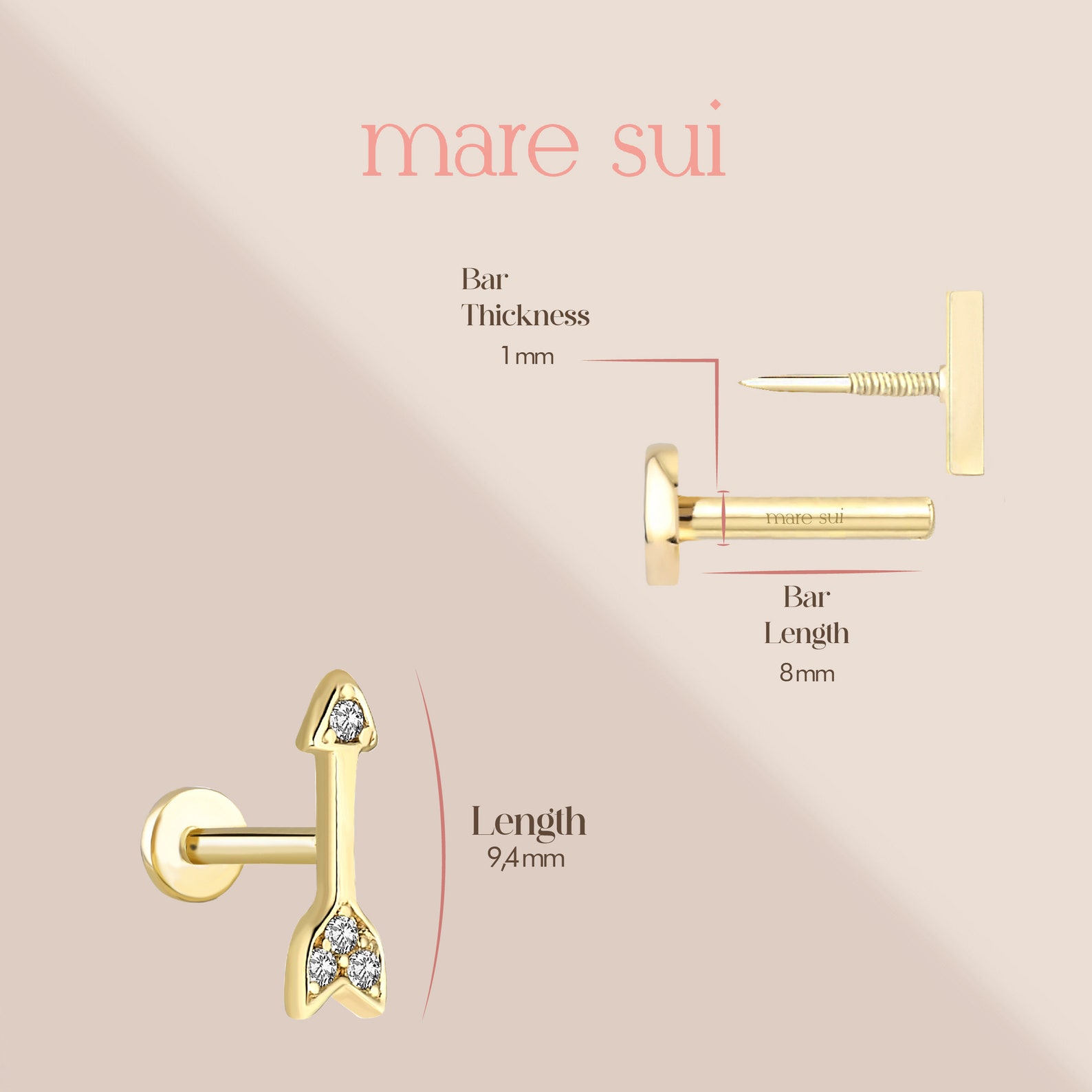 14K Solid Gold Tiny Arrow Piercing - Real Gold Zircon Studs - Helix ...