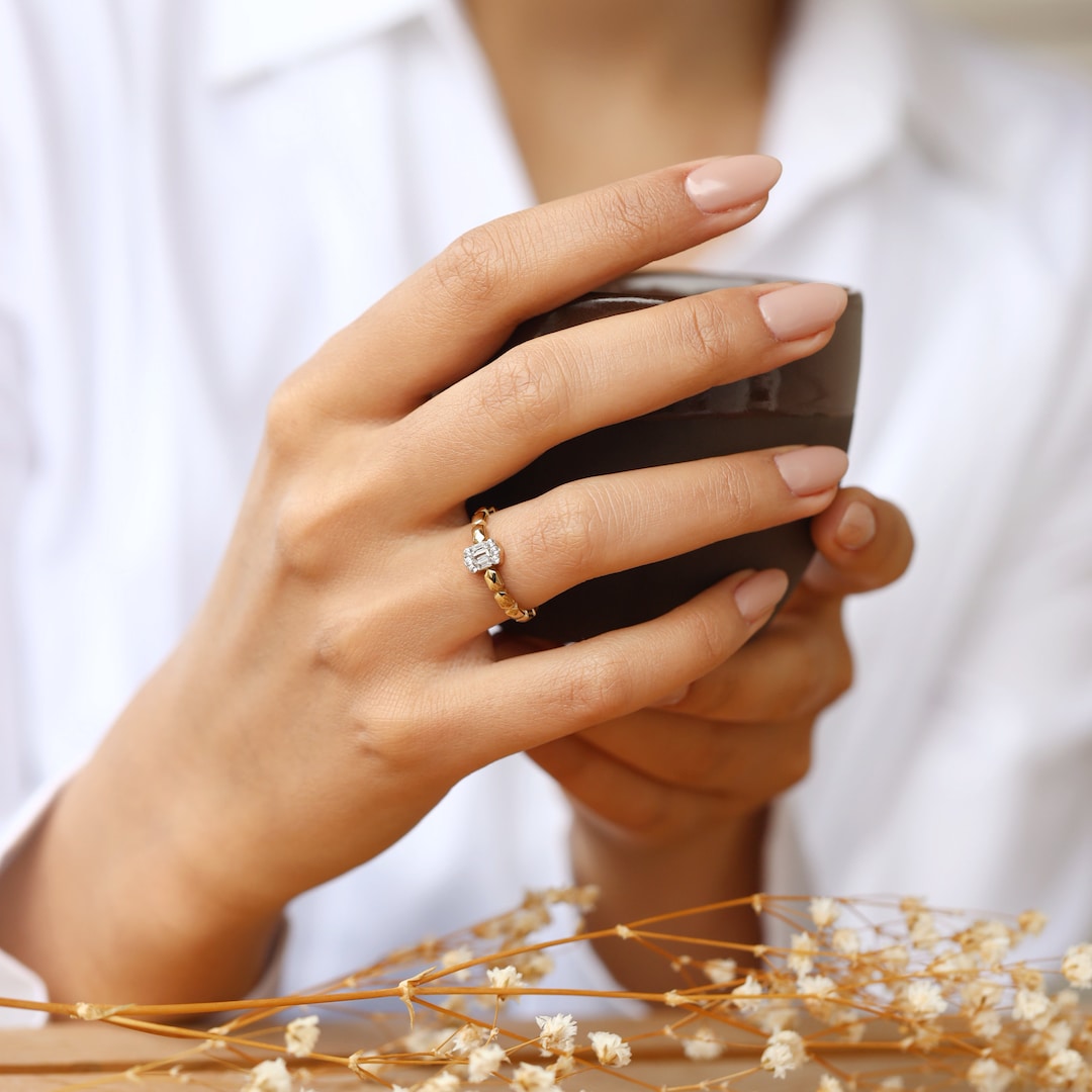 14K Solid Gold Stadia Ring, Thin Gold Stacking Rings for Woman, Promise ...