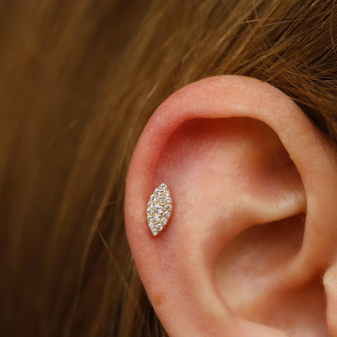 14K Solid Gold Piercing, Minimalist Tragus Piercing, Gold Stud Piercing ...