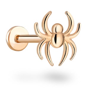 14K Solid Gold Tiny Spider Stud Earrings - Minimalist Cute Tragus ...