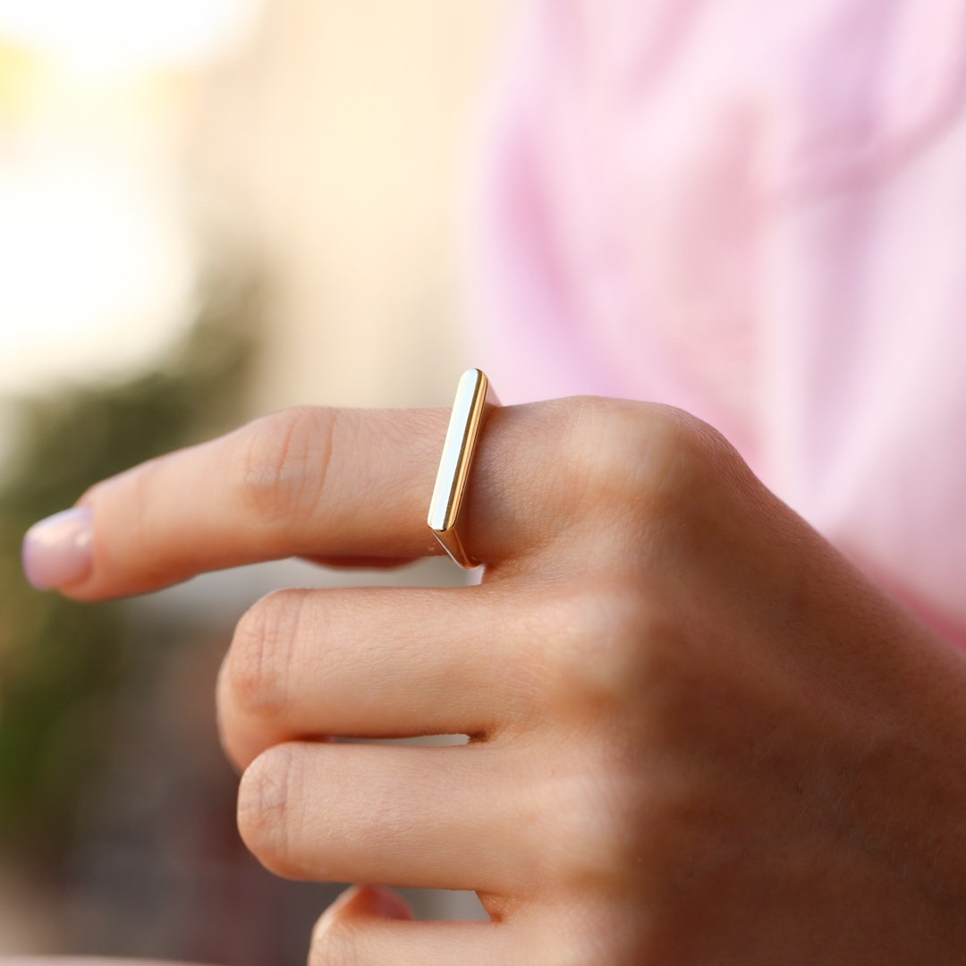 14k Solid Gold Thin Line Bar Ring - Delicate Minimalist Jewelry, Ideal ...