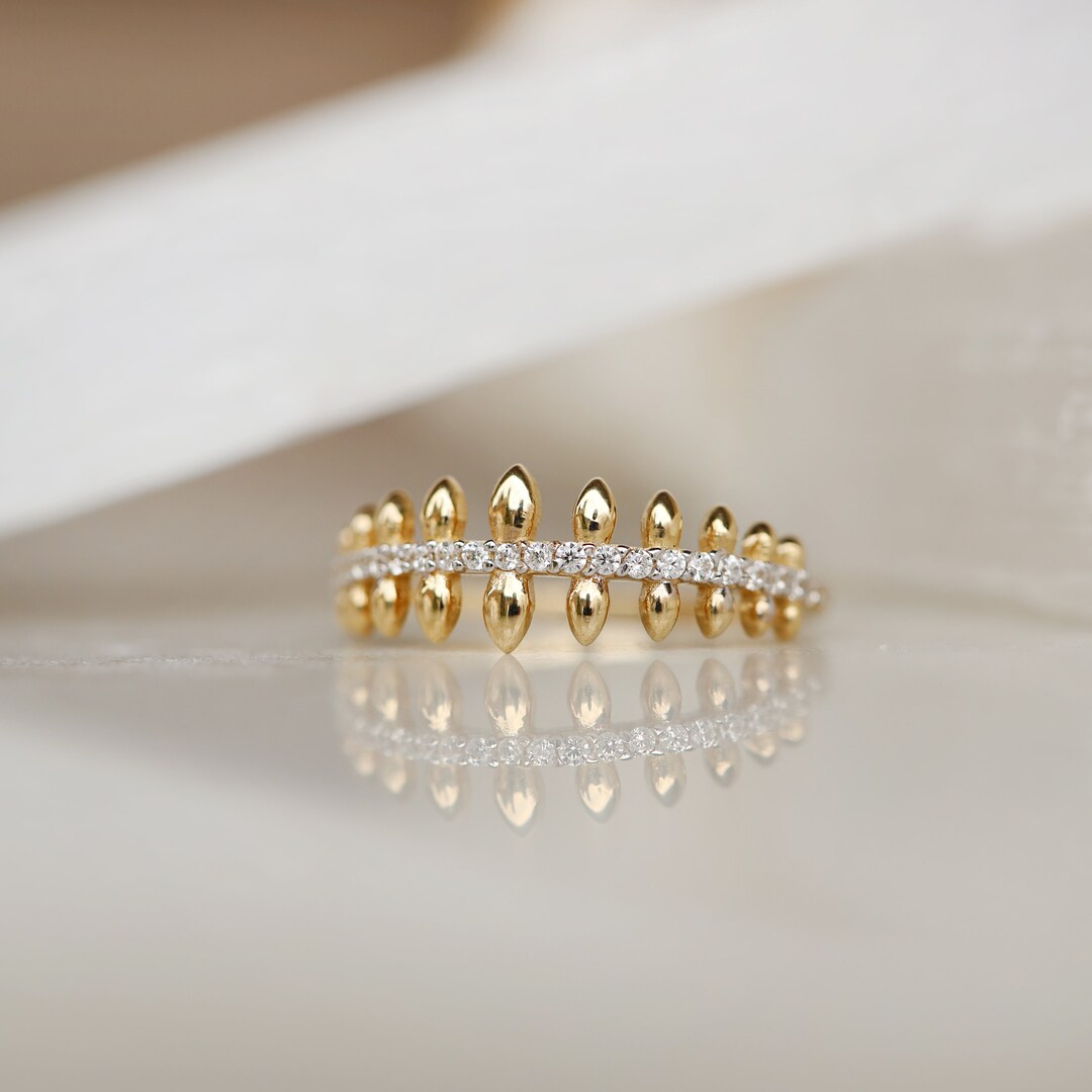 14K Solid Gold Zircon Band Ring - Pave Zircon Half Eternity Ring - Stackable Ring - Real Gold ...