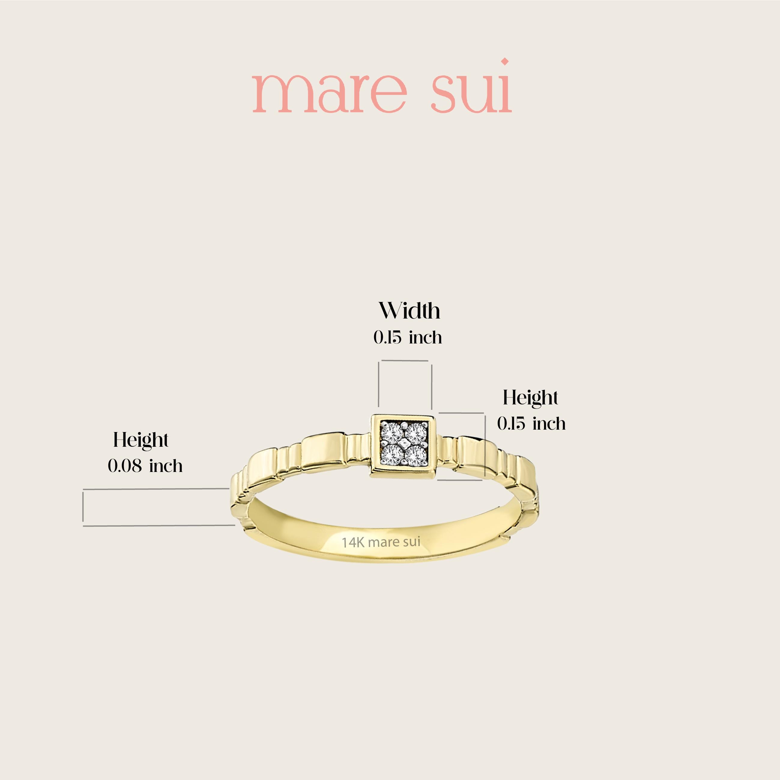 14K Solid Gold Geometric Ring - Real Gold Zircon Stone Ring - Dainty ...