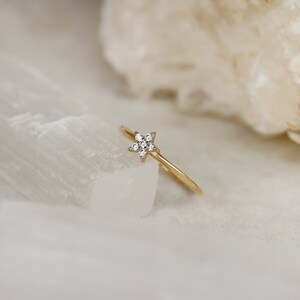 14K Solid Gold Star Ring - Real Gold Zircon Star Ring - Gold Celestial ...