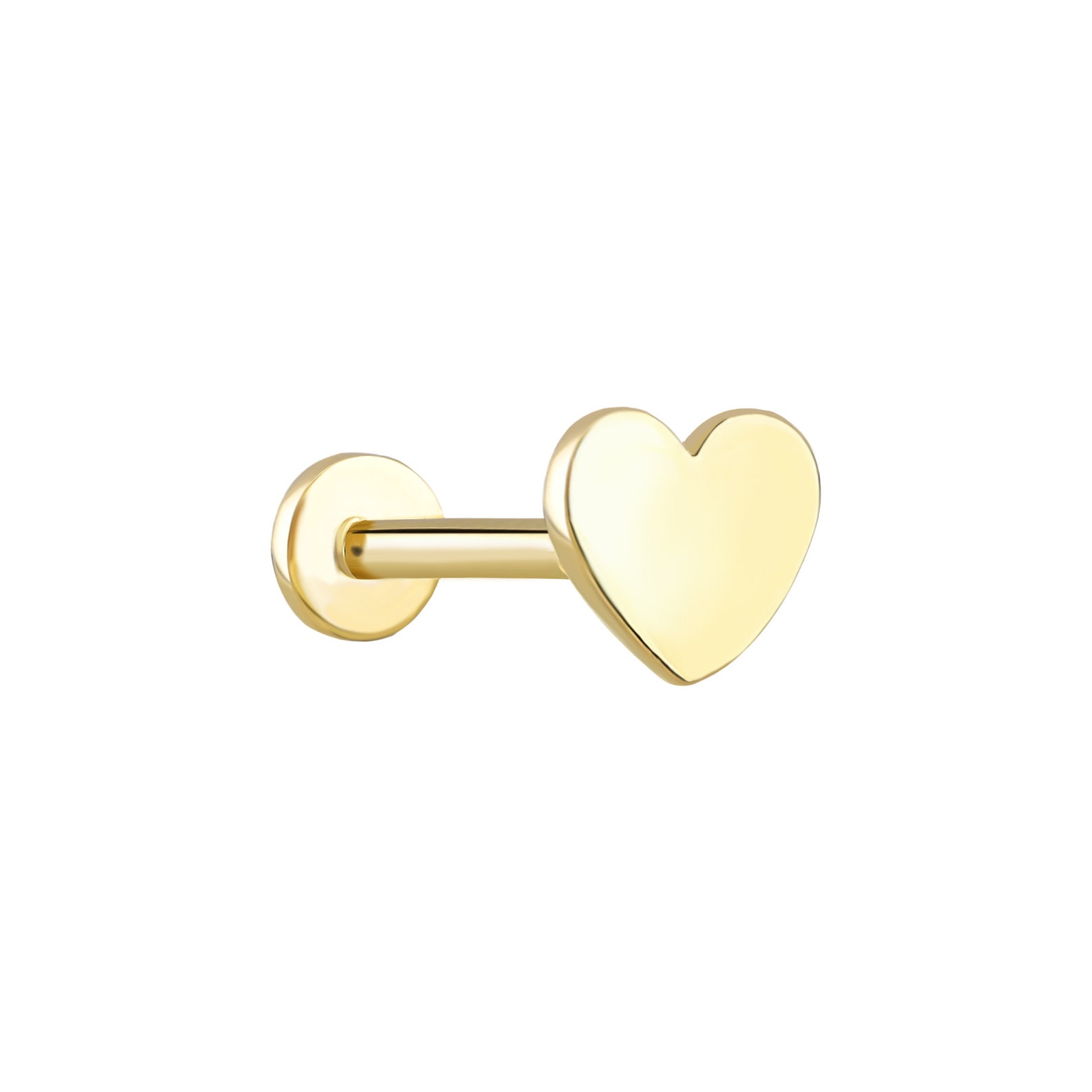 14K Solid Gold Heart Piercing, Minimalist Tragus Piercing, Gold Stud ...