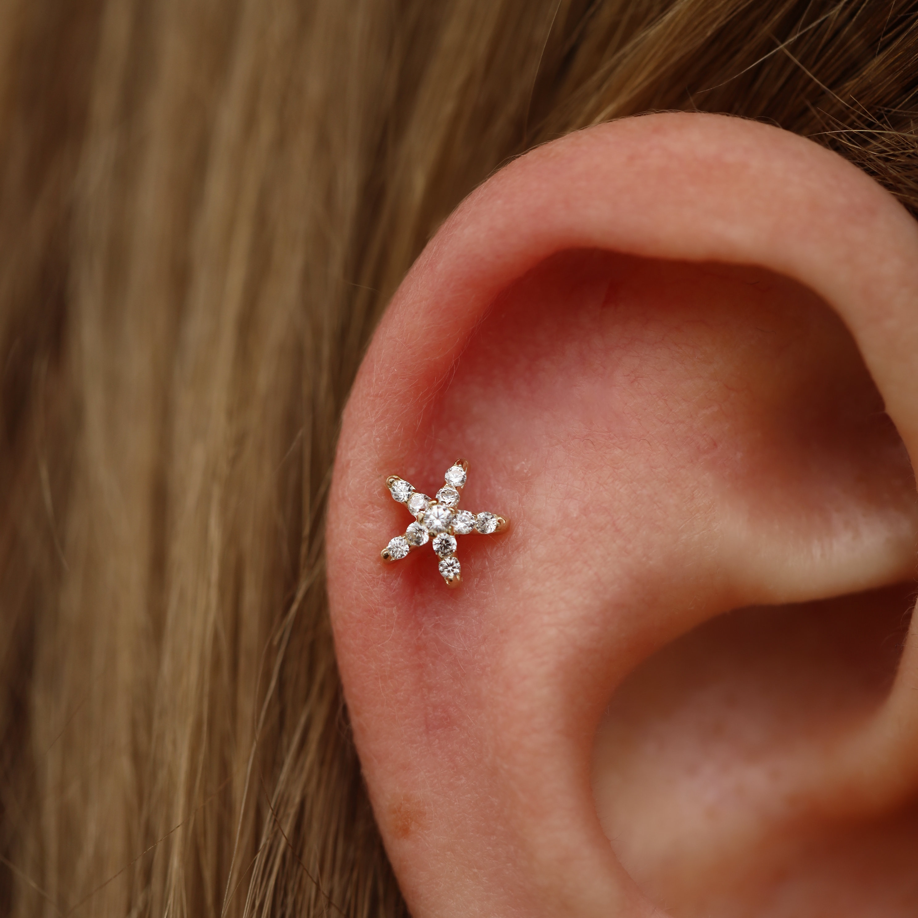 14K Solid Gold Starfish Piercing, Minimalist Tragus Piercing, Gold Stud ...