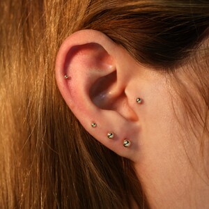 14K Solid Gold Ball Piercing, Minimalist Tragus Piercing, Gold Stud Ear ...