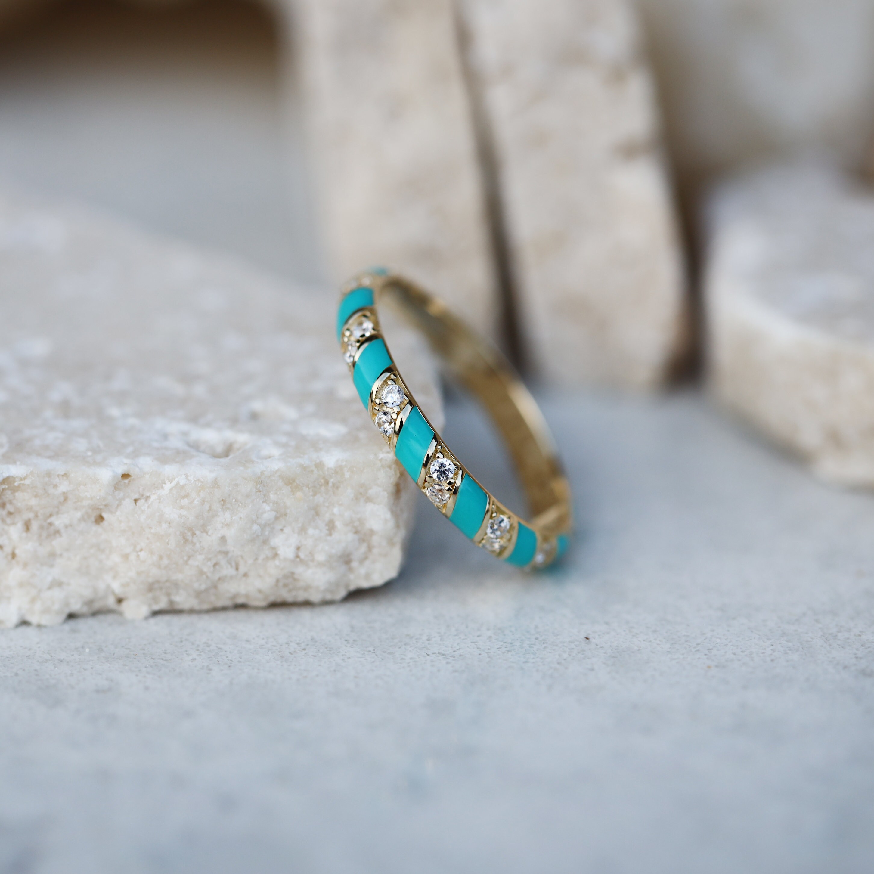 14K Solid Gold Enamel Ring, Thin Gold Stacking Rings for Woman, Minimal ...