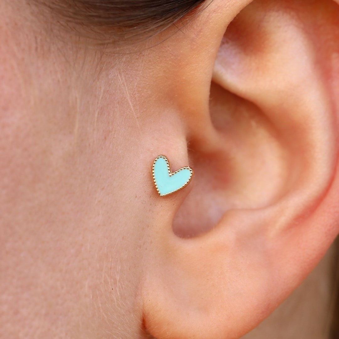 14k Gold Heart Cartilage Tragus Helix Conch Lobe Piercing Jewelry Gift ...