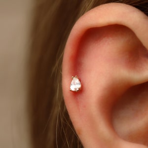 14K Solid Gold Drop Tragus Piercing, Minimalist Gold Tragus Piercing ...