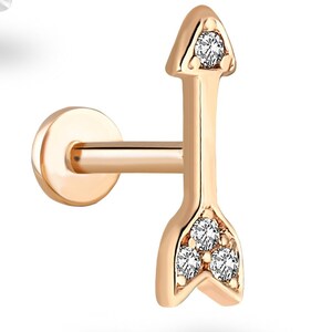 14K Solid Gold Tiny Arrow Piercing - Real Gold Zircon Studs - Helix ...