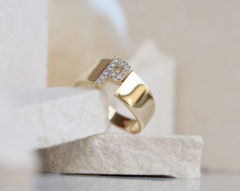 14K Gold Initial Ring, Solid Gold Letter Ring, Ring for Women ...