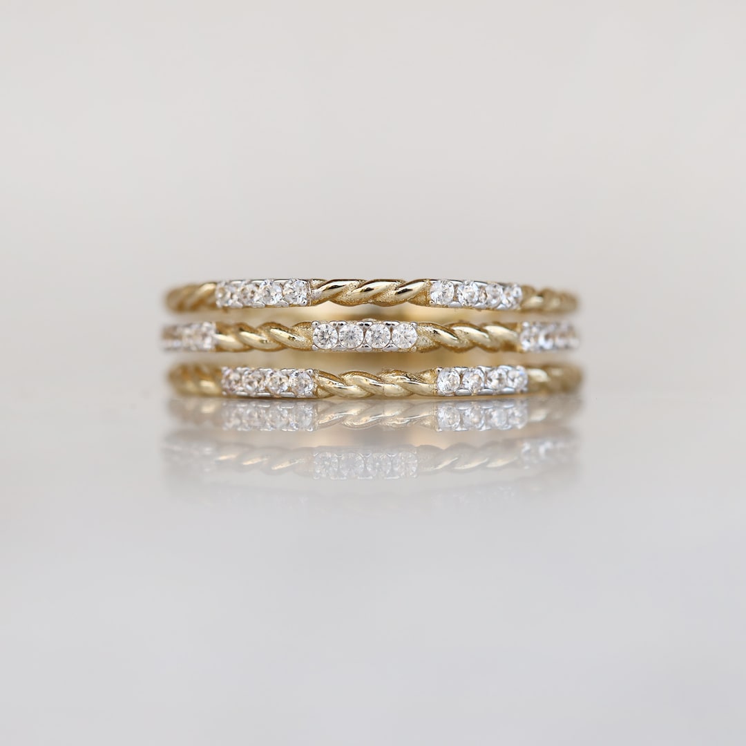 14K Solid Gold Multi Band Ring - Real Gold Crossover Ring - Row Gold ...
