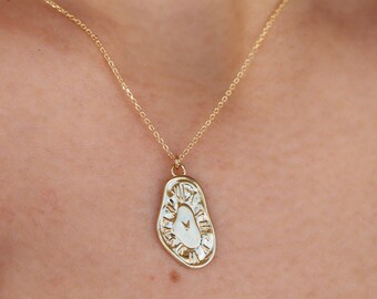 14k Solid Gold Clock Necklace , Personalized Vintage Clock Pendan ...