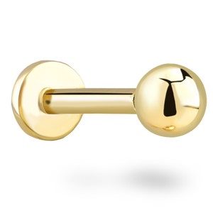 14K Solid Gold Ball Piercing, Minimalist Tragus Piercing, Gold Stud Ear ...