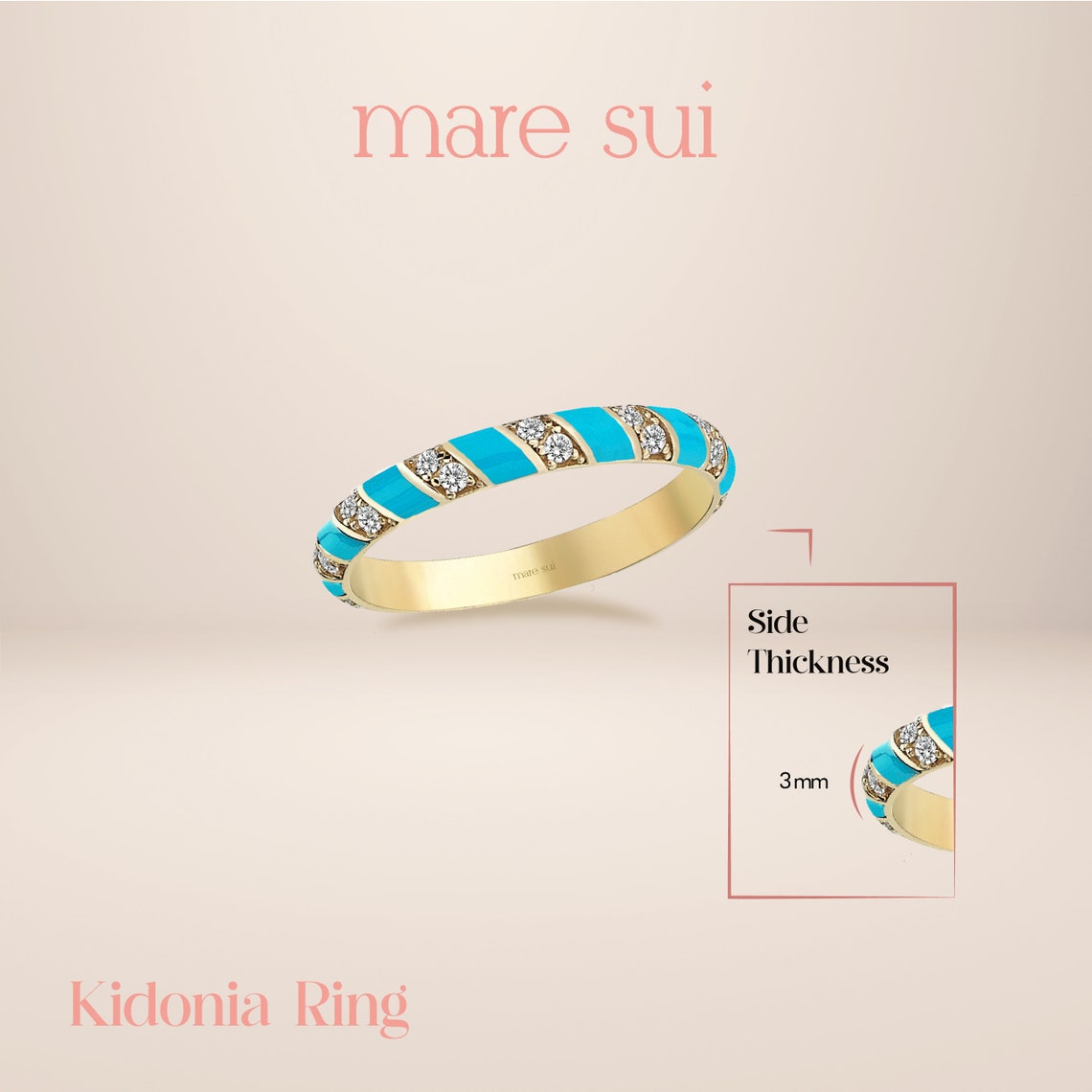 14K Solid Gold Enamel Ring, Thin Gold Stacking Rings for Woman, Minimal ...