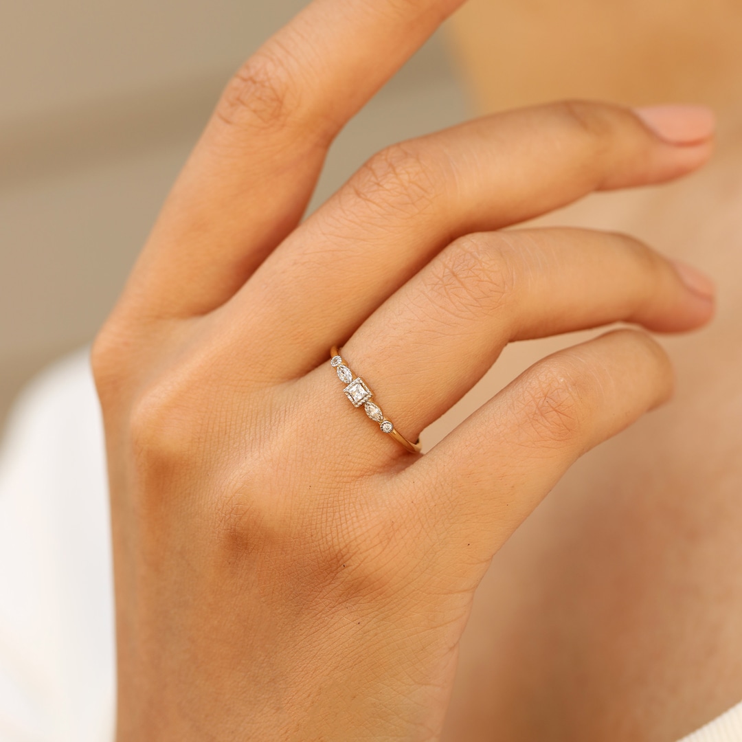 14K Solid Raja Ampat, Promise Gold Stacking Rings for Women, Dainty ...