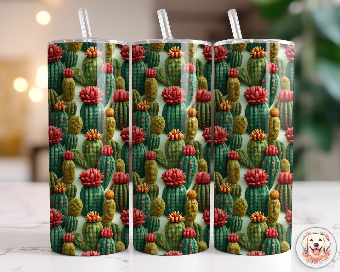 Seamless Cactus 3D Tumbler Wrap, 20 Oz Skinny Tumbler, Straight Cacti ...